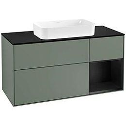 Villeroy & Boch Villeroy und Boch Finion Waschtischunterschrank F302PDGM 120cm, Abdeckplatte black matt, Regal rechts Black matt lacquer, Olive Matt Lacquer