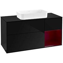 Villeroy & Boch Villeroy und Boch Finion Waschtischunterschrank F302HBPH 120cm, Abdeckplatte black matt, Regal rechts Peony, Glossy Black Lacquer