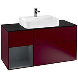 Villeroy & Boch Villeroy und Boch Finion Waschtischunterschrank F412HGHB 120cm, Abdeckplatte black matt, Regal links Midnight Blue Matt Lacquer, Peony Matt