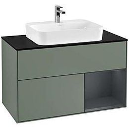 Villeroy & Boch Villeroy und Boch Finion Waschtischunterschrank G372HGGM 100cm, Abdeckplatte black matt, Emotion, Regal rechts Midnight Blue Matt Lacquer, Olive Matt Lacquer