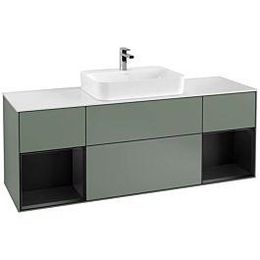 Villeroy & Boch Villeroy und Boch Finion Waschtischunterschrank G451PDGM 160cm, Abdeckplatte white matt, Emotion, Regale Black matt lacquer, Olive Matt Lacquer