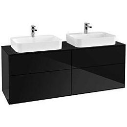 Villeroy & Boch Villeroy und Boch Finion Waschtischunterschrank F43200PH 160x60,3cm, Abdeckplatte black matt, Glossy Black Lacquer