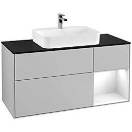 Villeroy & Boch Villeroy und Boch Finion Waschtischunterschrank F422GFGJ 120cm, Abdeckplatte black matt, Regal rechts Glossy white lacquer, Light grey matt