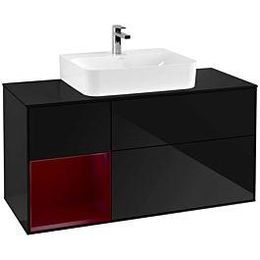 Villeroy & Boch Villeroy und Boch Finion Waschtischunterschrank G162HBPH 120cm, Abdeckplatte black matt, Emotion, Regal links Peony, Glossy Black Lacquer