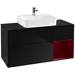 Villeroy & Boch Villeroy und Boch Finion Waschtischunterschrank G172HBPH 120cm, Abdeckplatte black matt, Emotion, Regal rechts Peony, Glossy Black Lacquer