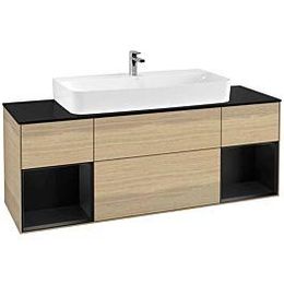 Villeroy & Boch Villeroy und Boch Finion Waschtischunterschrank F212PDPC 160cm, Abdeckplatte black matt, Regale Black matt lacquer, Oak Veneer