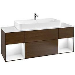 Villeroy & Boch Villeroy und Boch Finion Waschtischunterschrank G211GFGN 160cm, Abdeckplatte white matt, Emotion, Regale Glossy white lacquer, Walnut veneer