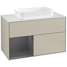 Villeroy & Boch Villeroy und Boch Finion Waschtischunterschrank F241GKHH 100x60,3cm, Abdeckplatte white matt, Regal links Anthracite matt, Sand Matt Lacquer