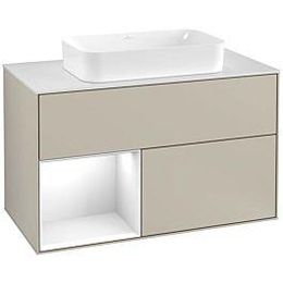 Villeroy & Boch Villeroy und Boch Finion Waschtischunterschrank F241GFHH 100x60,3cm, Abdeckplatte white matt, Regal links Glossy white lacquer, Sand Matt Lacquer