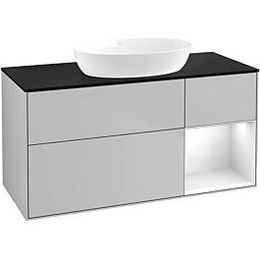 Villeroy & Boch Villeroy und Boch Finion Waschtischunterschrank GA72GFGJ 120cm, Abdeckplatte black matt, Emotion, Regale Glossy white lacquer, Light grey matt