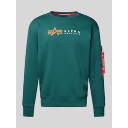 Alpha Industries Sweatshirt mit Label-Print und Reißverschlusstasche