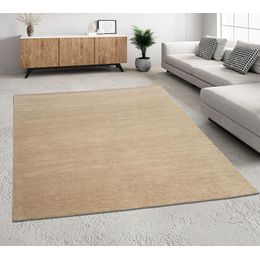 Wollteppich Theko "Gabbeh Uni, Handweb Teppich, meliert, reine Wolle, handgewebt" Teppiche Gr. B/L: 120 cm x 180 cm, 14 mm, 1 St., beige Schlafzimmer, Wohnzimmer, Esszimmer, auch als Läufer oder rund