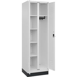 C+P Putzmittelspind Classic PLUS, 1 Abteil, Trennwand mittig, verkehrsweiß, B 600 mm, mit Bodensockel, Drehriegel