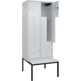 C+P Z-Spind Classic PLUS Sitzbank, 2 Abteile, lichtgrau, B 800 mm, Zylinderschloss, untergebaut, Kunststoff