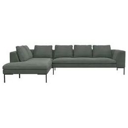 Ecksofa FLEXLUX "Loano, superbequemer Sitzkomfort durch Kaltschaum im Sitz, L-Form" Sofas Gr. B/H/T: 319cm x 86cm x 230cm, Struktur, lange Ottomane links, grün (dusty grün) modernes Sofa, frei im Raum stellbar, lose Kissen, hoher Fuß