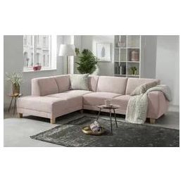 Ecksofa Max Winzer "Blackpool modern, mittlere Sitzhärte mit hochwertiger Schaumpolsterung" Sofas Gr. B/H/T: 248cm x 75cm x 188cm, Flachgewebe 16001, Ottomane links, rosa (rose) Lounge-Charakter durch niedrigen, leicht gewölbten Rücken