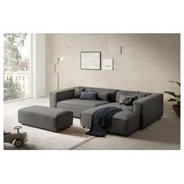 Polsterecke LeGer Home by Lena Gercke "PIARA XXL, L-Form mit Schlaffunktion, Big-Sofa in Cord o. Leinenoptik" Sofas Gr. B/T: 288cm x 198cm, Flachgewebe, Ottomane rechts, grau (anthrazit) Hocker stellbar zum Schlafsofa (Krokodilverbinder), tiefe Sitzfläche