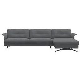 Ecksofa FLEXLUX "Glow, super bequem durch hochwertigem Sitzaufbau mit Federkern, L-Form" Sofas Gr. B/H/T: 305cm x 81cm x 158cm, Lederoptik, Chaiselongue rechts, grau (elephant grau) Modernes skandinavisches Design