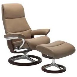 Relaxsessel stressless "View" Sessel Gr. Leder PALOMA, Cross Base Braun, Relaxfunktion-Drehfunktion-PlusTMSystem-Gleitsystem-BalanceAdaptTM, B/H/T: 78cm x 108cm x 78cm, braun (almond paloma) mit Signature Base, Größe S,Gestell Braun