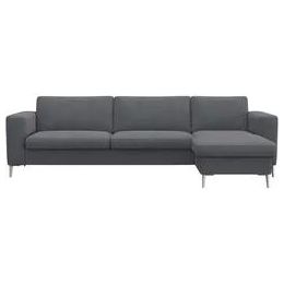 Ecksofa FLEXLUX "Fiore, super Sitzkomfort durch Kaltschaum im Sitz, L-Form" Sofas Gr. B/H/T: 262cm x 85cm x 92cm, Lederoptik, Chaiselongue rechts, grau (elephant gre) breite Armlehnen, Füße Alu