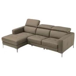 Ecksofa Egoitaliano "Matt, erstklassiger Sitzkomfort, aufwendige Detailverarbeitung, L-Form" Sofas Gr. B/H: 247cm x 100cm, Leder BULL, Recamiere links, grau (taupe) mit verstellbaren Kopfteilen zum Relaxen