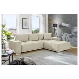 Jockenhöfer Ecksofa JOCKENHÖFER GRUPPE "Luciano L-Form mit induktiver Lademöglichkeit, USB-A & USB-C Ladeport" Sofas Gr. B/T: 282cm x 100cm, Struktur flausch, Ottomane beidseitig montierbar, braun (braun/beige) BettkastenStauraum, rechtslinks montierbar, große Liegefläche