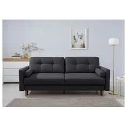 2-Sitzer Home Affaire "AMREI" Sofas Gr. B/H/T: 222cm x 93cm x 99cm, Luxus-Microfaser weich, Bonell, Polyurethanschaum, grau (dunkelgrau) incl. 2 Rollen-Zierkissen, Bettkasten und Schlaffunktioen