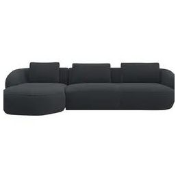 Wohnlandschaft FLEXLUX "Torino, rund, L-Form, Sofa-Ecke mit Recamiere, Longchair-Sofa" Sofas Gr. B/H/T: 307cm x 85cm x 146cm, Lederoptik, Chaiselongue links, schwarz (gorilla black) Modernes, organisches Sofa-Design, Kaltschaum, Wellenunterfederung