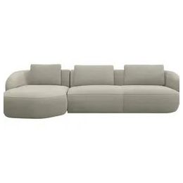 Wohnlandschaft FLEXLUX "Torino, rund, L-Form, Sofa-Ecke mit Recamiere, Longchair-Sofa" Sofas Gr. B/H/T: 307cm x 85cm x 146cm, Chenille-Struktur, Chaiselongue links, beige (natural) Modernes, organisches Sofa-Design, Kaltschaum, Wellenunterfederung