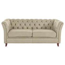 Chesterfield-Sofa Home Affaire "Reims" Sofas Gr. B/H/T: 180 cm x 76 cm x 88 cm, NaturLEDER, beige (creme) mit echter Chesterfield-Knopfheftung, hochwertige Verarbeitung