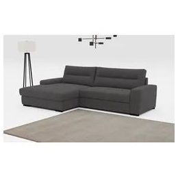 Ecksofa COTTA "Cappa L-Form" Sofas Gr. B/H/T: 295cm x 93cm x 163cm, Flachgewebe LEINENOPTIK, Recamiere links, mit Bettkasten und Bettfunktion, grau (dark grey)