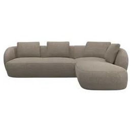 Ecksofa FLEXLUX "Torino, rund, L-Form, Sofa-Ecke mit Ottomane" Sofas Gr. B/H/T: 265cm x 85cm x 237cm, Chenille, lange Ottomane rechts, gelb (honey yellow) Modernes, organisches Sofa-Design, Kaltschaum, Wellenunterfederung