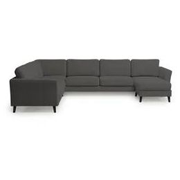 Wohnlandschaft Home Affaire "Gröde, L-Form" Sofas Gr. B/H/T: 349 cm x 88 cm x 242 cm, Flachgewebe, Recamiere rechts, grau (grey) extra weicher Sitzkomfort