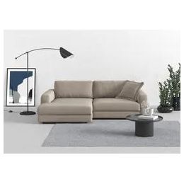 Ecksofa Trendmanufaktur "Bourbon, Designsofa mit tollem Sitzkomfort, L-Form" Sofas Gr. B/H/T: 250cm x 84cm x 176cm, Struktur weich, mega-Recamiere links, XXL ohne Sitztiefenverstellung, grau (taupe grau) extra tiefe Sitzfläche, wahlweise mit Sitztiefenverstellung