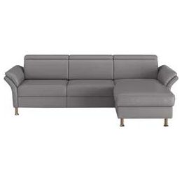 Ecksofa Home Affaire "Calypso L-Form" Sofas Gr. B/H/T: 260cm x 85cm x 172cm, Luxus-Microfaser, Recamiere rechts, mit Kopfteilverstellung-mit Armteilfunktion-ohne Bettfunktion-ohne Bettkasten-mit Relaxfunktion im Sofa 2,5- Sitzer-mit Relaxfunktion in der Recamiere, grau (hellgrau) mit motorischen Funktionen im Sofa und Recamiere