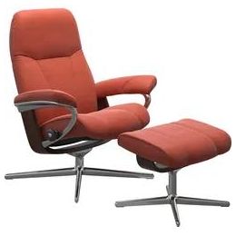 Relaxsessel stressless "Consul" Sessel Gr. Material Bezug, Material Gestell, Ausführung / Funktion, Maße, braun (henna) mit Hocker, Cross Base, Größe S, M & L, Holzakzent Braun