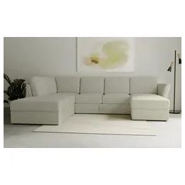 Wohnlandschaft Home Affaire "Lavars Schlafsofa" Sofas Gr. B/H/T: 310 cm x 90 cm x 226 cm, Webstoff, Recamiere rechts, beige mit Bettfunktion und Stauraum, in zwei verschiedenen Bezugsqualitäten