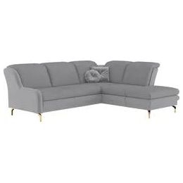 Sit & More Ecksofa SIT & MORE "Orient L-Form" Sofas Gr. B/H/T: 258cm x 91cm x 221cm, Struktur, Ottomane rechts, mit Kopfteilverstellung-ohne Bettfunktion-ohne Stauraum, grau (silber/ hellgrau) inkl. 2 Zierkissen mit Strass-Stein, goldfabene Metallfüße