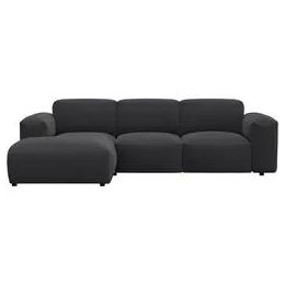 Ecksofa FLEXLUX "Lucera Chaislongue rechts oder links" Sofas Gr. B/H/T: 251cm x 73cm x 171cm, Lederoptik, Chaiselongue links, schwarz (gorilla black) modern & anschmiegsam, Kaltschaum, Stahl-Wellenunterfederung