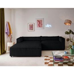 Lisa Design - Ela - ecksofa links - 4 sitzplätze - großer geripptem cord - schwarz