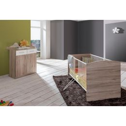 Babymöbel-Set wimex "Joker", weiß (san remo eiche nb, alpinweiß), B/H: 70cm x 140cm, Holzwerkstoff, Schlafzimmermöbel-Sets, Bett (Gitterbett) + Wickelkommode