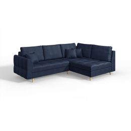 Ecksofa mit Holzfüßen Matthias aus Luxusmicrofaser, Blau