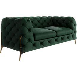 Chesterfield Sofa 2-Sitzer Willow mit Metall Füßen, Grün Samt