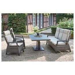 siena GARDEN Corido/Bellani Grau Gartenlounge, charcoal/anthrazit/grau, Alu/Gardino®-Geflecht, Lifttisch 160x90 cm, 1x 3-Sitzer, 2 Sessel