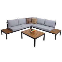 Garten Garnitur MCW-H54b, Garnitur Sitzgruppe Garten-/Lounge-Set Sofa, Olefin Holzoptik Alu ~ Polster hellgrau