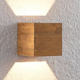 LINDBY Benicio Holz-LED-Wandleuchte, eckig, 11 cm