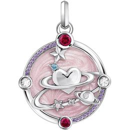 Ketten-Anhänger Thomas Sabo "rosa mit Herzplaneten und Steinen, PE959-340-9" Schmuckanhänger Gr. Silber 925 (Sterlingsilber), 9,27 g, rosa (silberfarben, rosa, rot, blau, weiß, lila, lila) Damen mit Glas-Keramik Stein, Korund (synth.), Zirkonia (synth.)