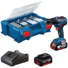 Bosch Professional Akku-Bohrschrauber "GSR 18V-55 Professional" Bohrmaschinen inkl. 82-tlg. Zubehör-Set im Koffer, 2 Akkus 18V4Ah und Ladegerät blau