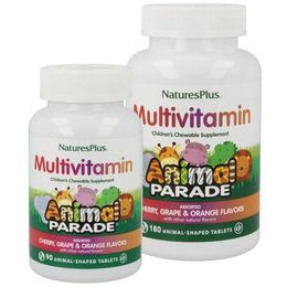 Nature's Plus Natures Plus Animal Parade Assorted Multivitamin Fruchtmix Lutschtabletten - Packungsgröße: 180 Lutschtabletten