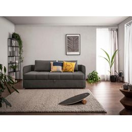 Schlafsofa Alina "Marla", grau (grau eqe 79), B:209cm H:73cm T:95cm, Chenille EQE (100% Polyester), Sofas, Schlafsofa, inkl. Stauraum und 2 R&uuml;ckenkissen